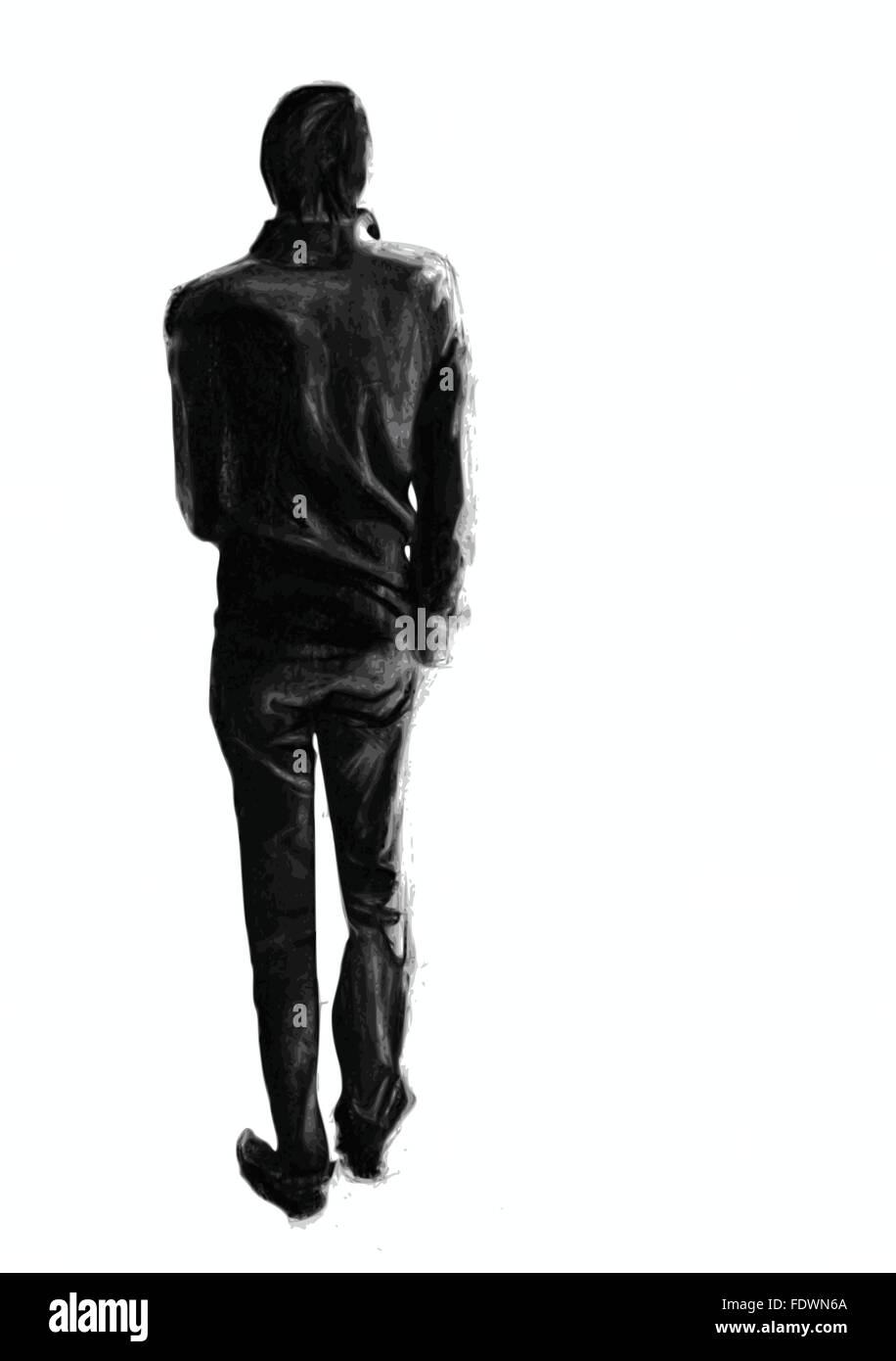Dessin au fusain de l'homme vu de dos, figure d'ensemble Image ...