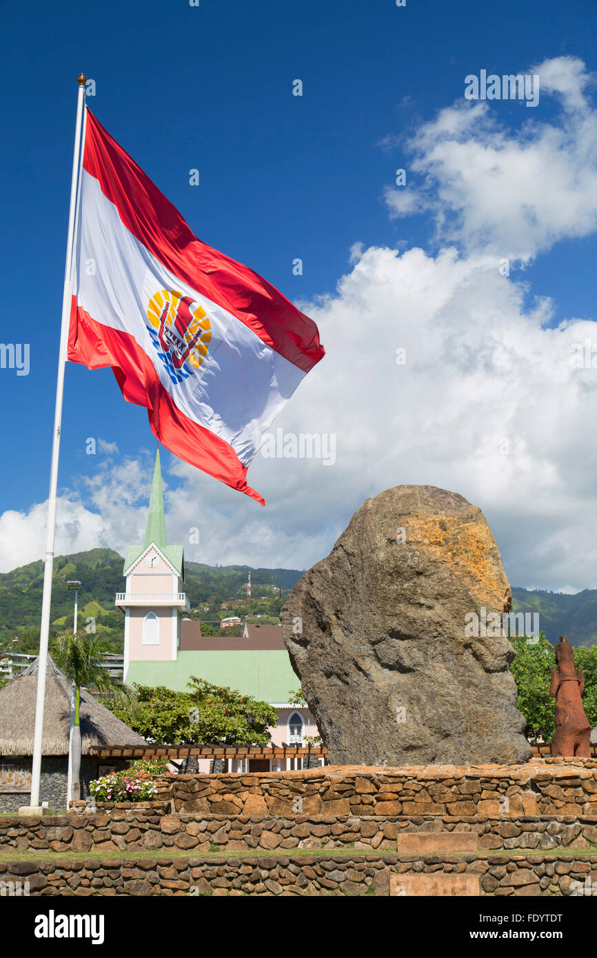 Drapeau de la polynésie française dans les jardins de Paofai, Pape'ete ...