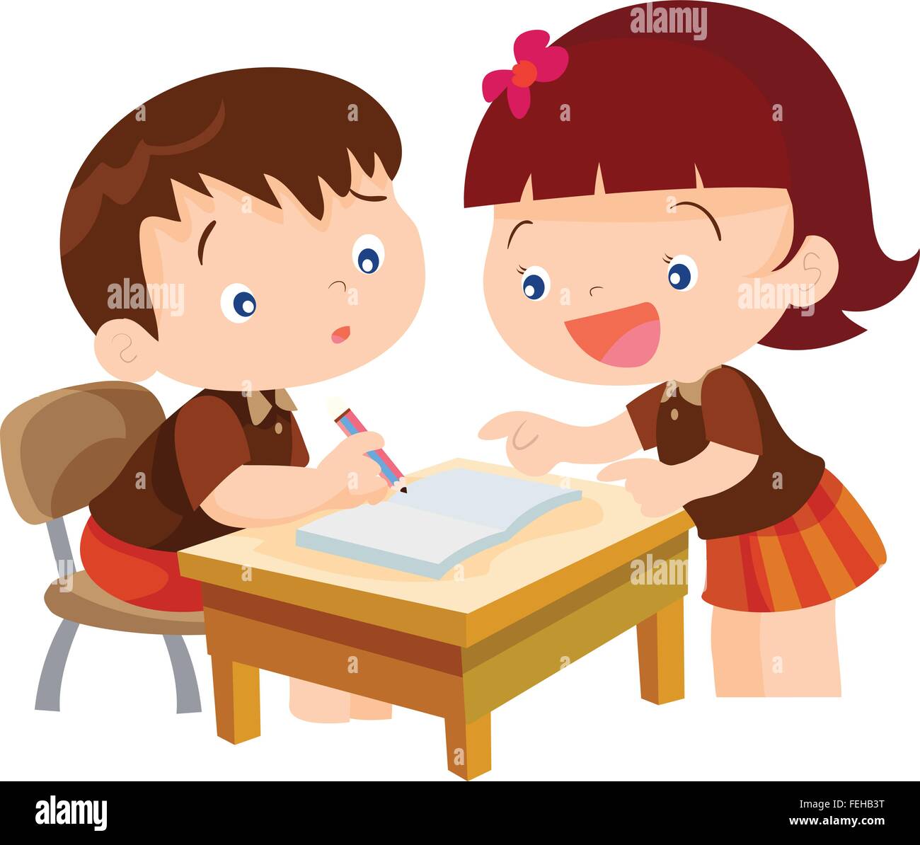 Vecteur de la jolie fille qui élève un crayon pour ami et d'aide pour ...