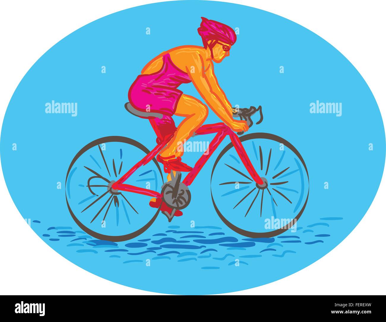 Style croquis dessin illustration d'un cycliste féminin riding bike ...