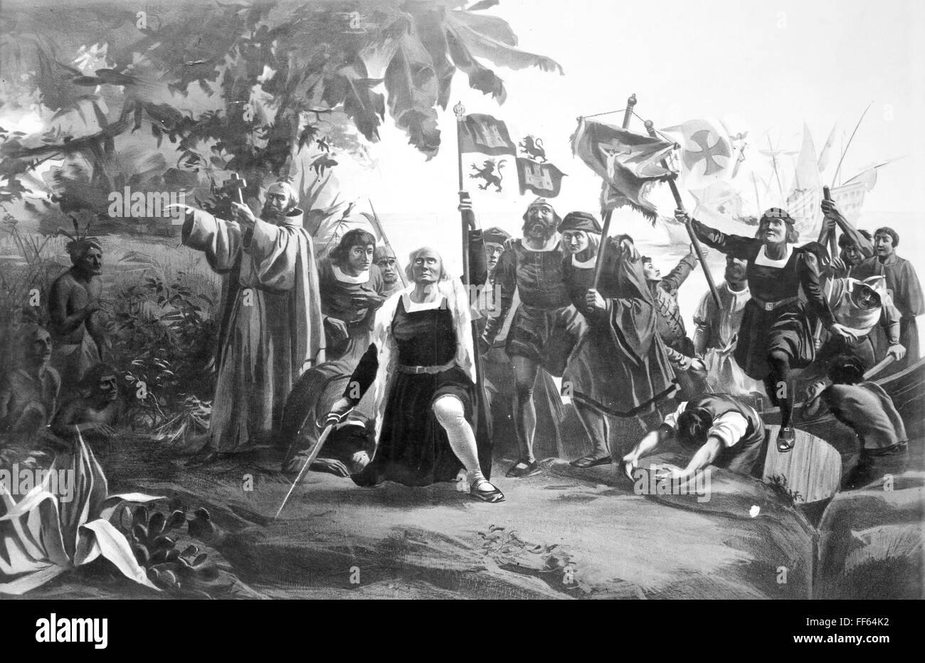 CHRISTOPHER COLUMBUS /n(1451-1506). Navigateur italien. Le débarquement ...