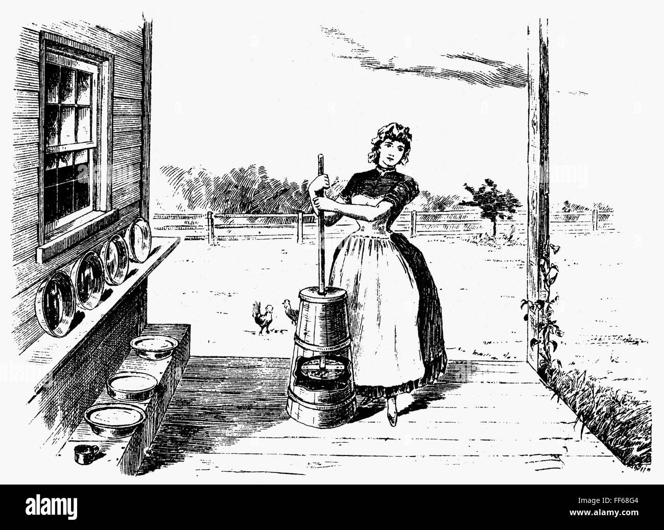 Baratte, 19e siècle. /Mode d nDutch le barattage du beurre. La ligne de ...