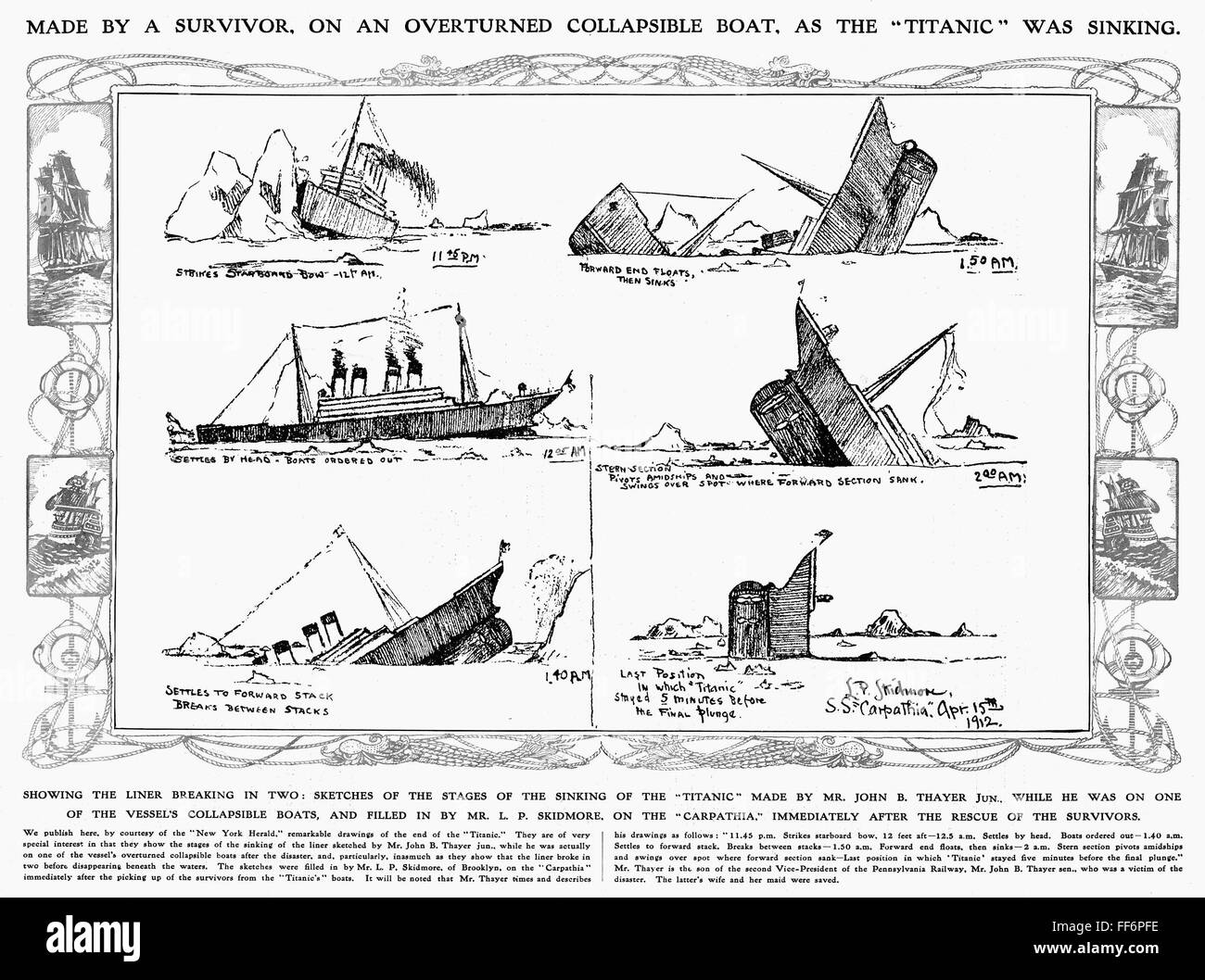 TITANIC : naufrage, 1912. /NSketches illustrant le naufrage du 'Titanic ...