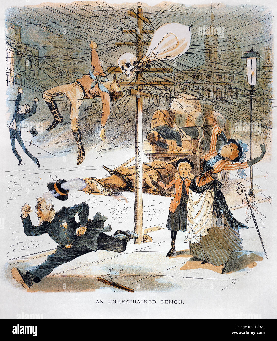 Caricature de l'électricité, 1889. /NAn American caricature de 1889 sur ...