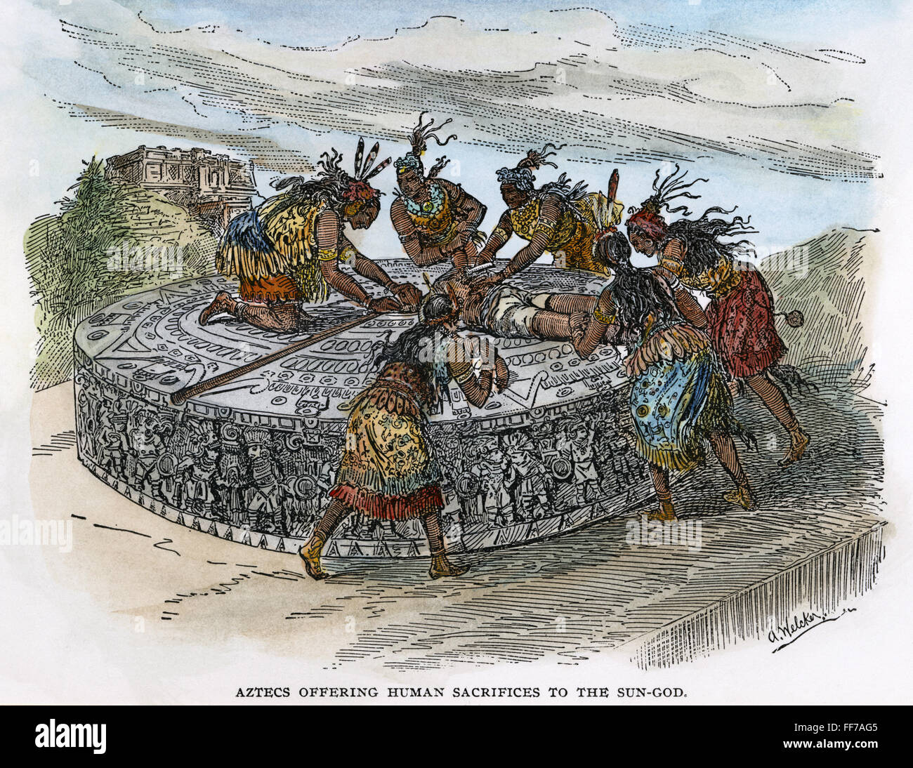 Mexique : AZTEC SACRIFICE./n'Aztèques offrant des sacrifices pour le ...