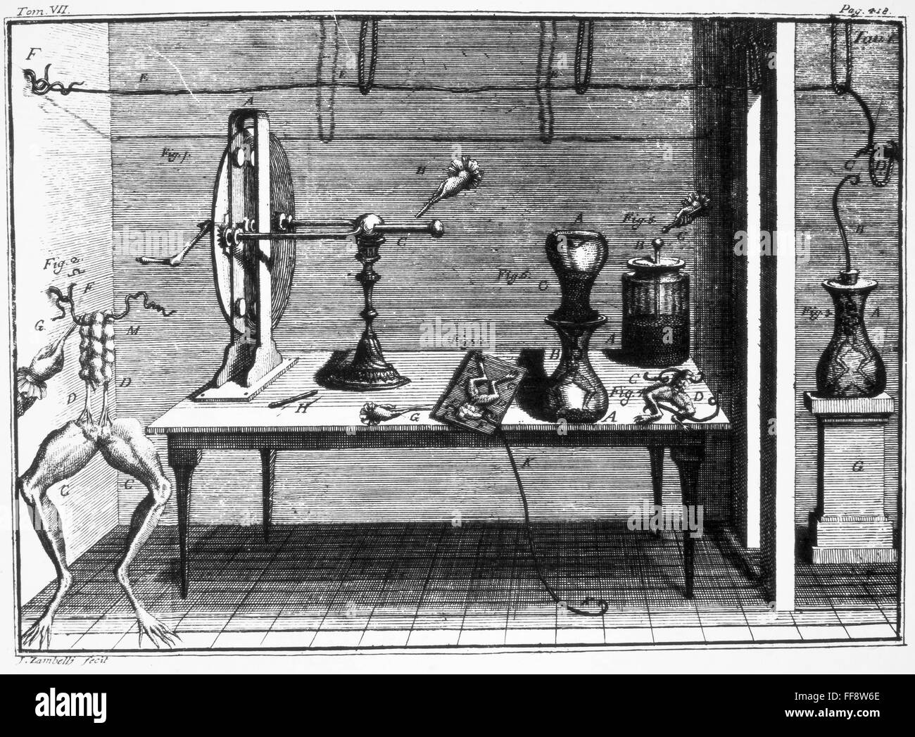 GALVANI : GALVANISME, 1791. NLuigi /Galvani's production d'un courant ...