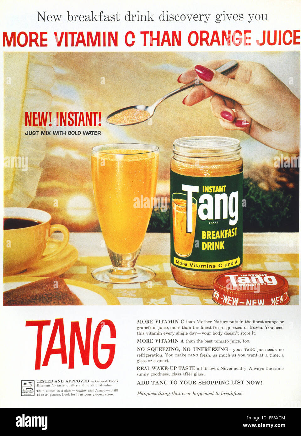 Publicité Tang, 1959. /N'More Vitamine C que le jus d'Orange ...