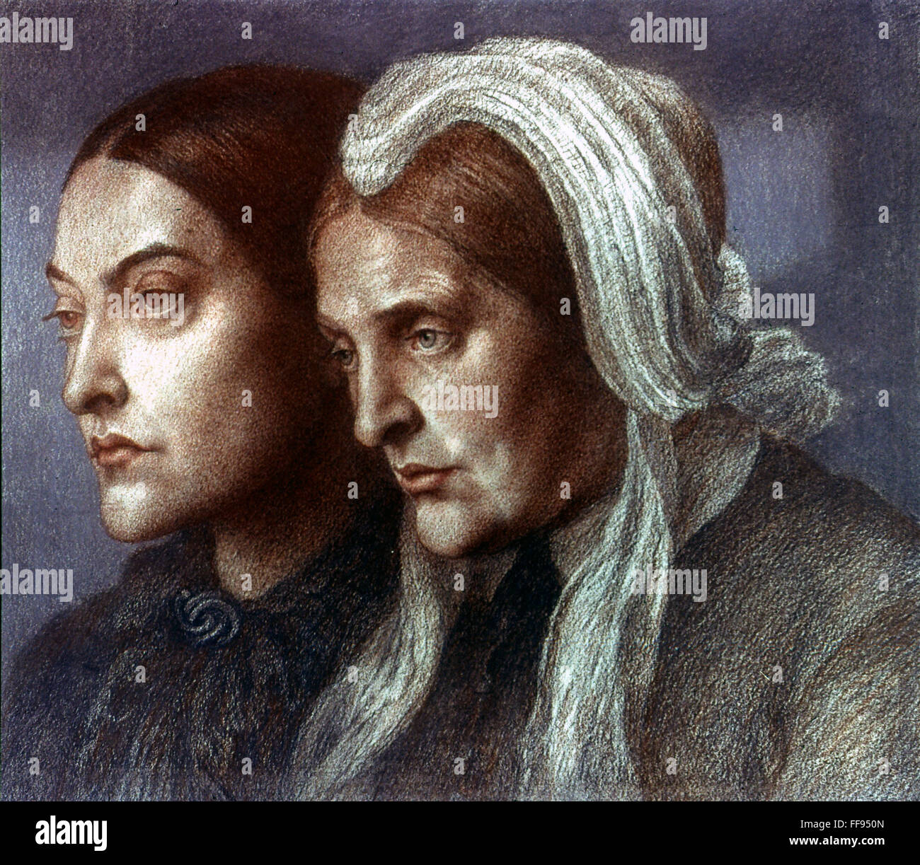 CHRISTINA ROSSETTI /n(1830-1894). Poète anglais. Avec sa mère (à droite ...