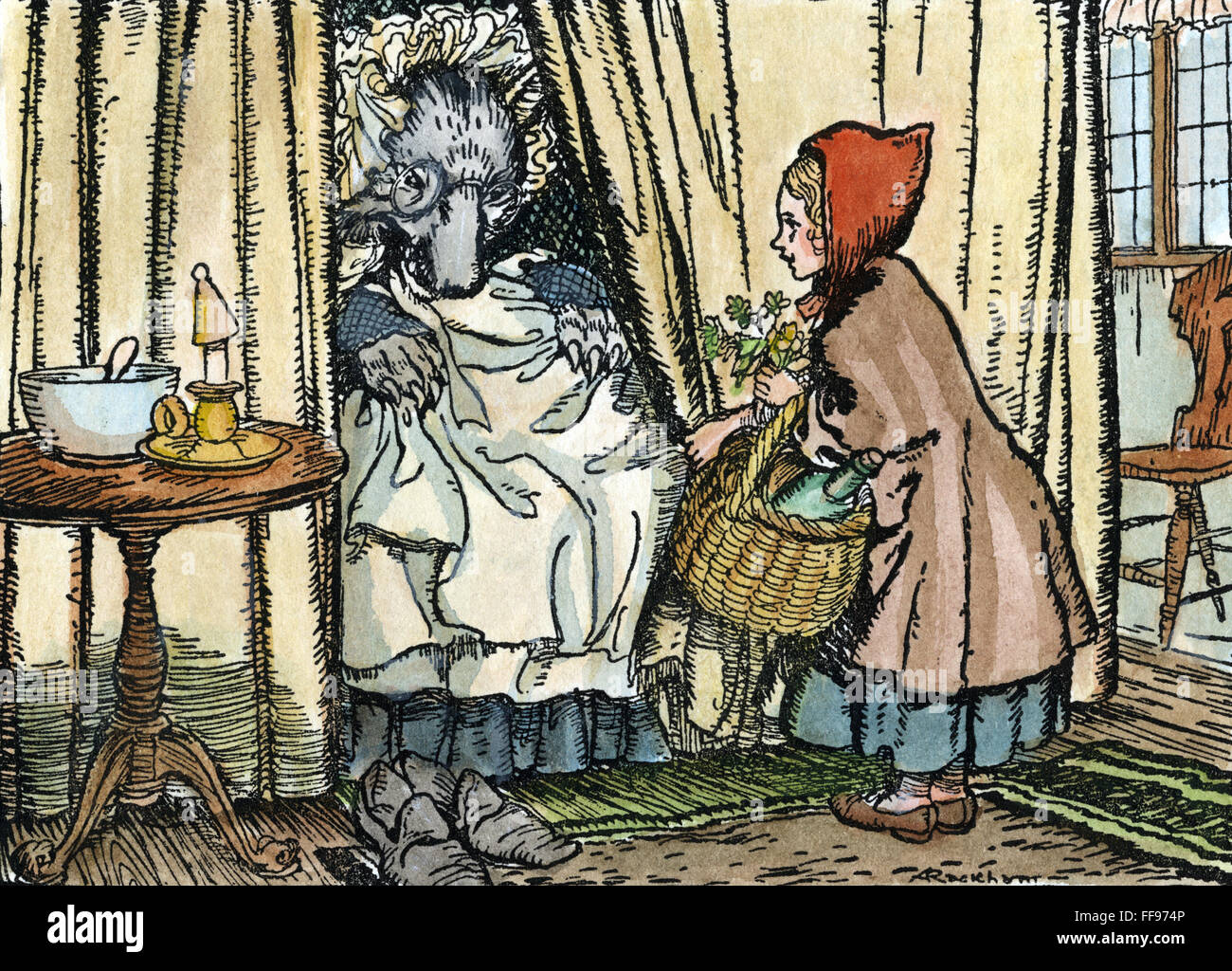 Le PETIT CHAPERON ROUGE. /NLittle Chaperon Rouge avec le loup, déguisé ...