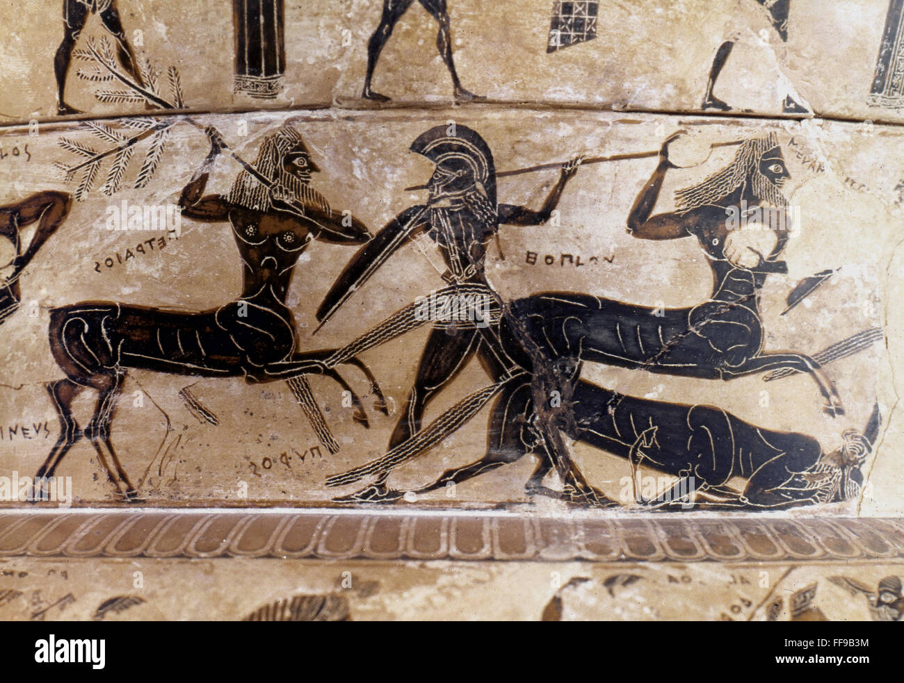 VASE GREC : centaures. /NCentaurs sur un grenier cratère, c570 (C.-B ...