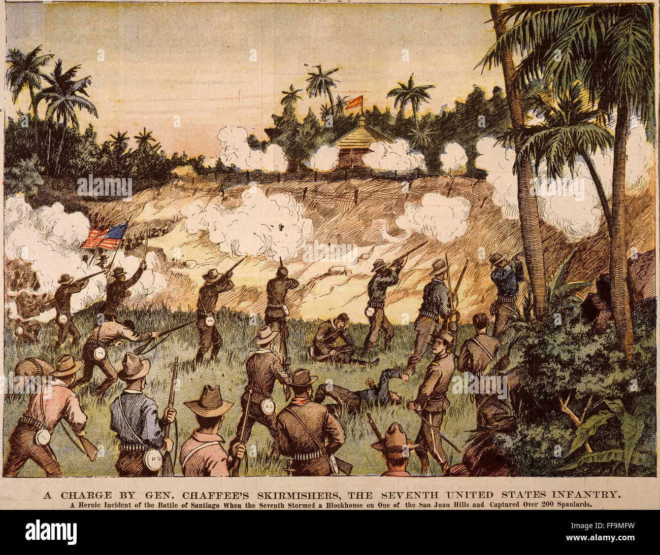 CUBA : SAN JUAN HILL, 1898. /Nl'7e Régiment d'infanterie du général ...