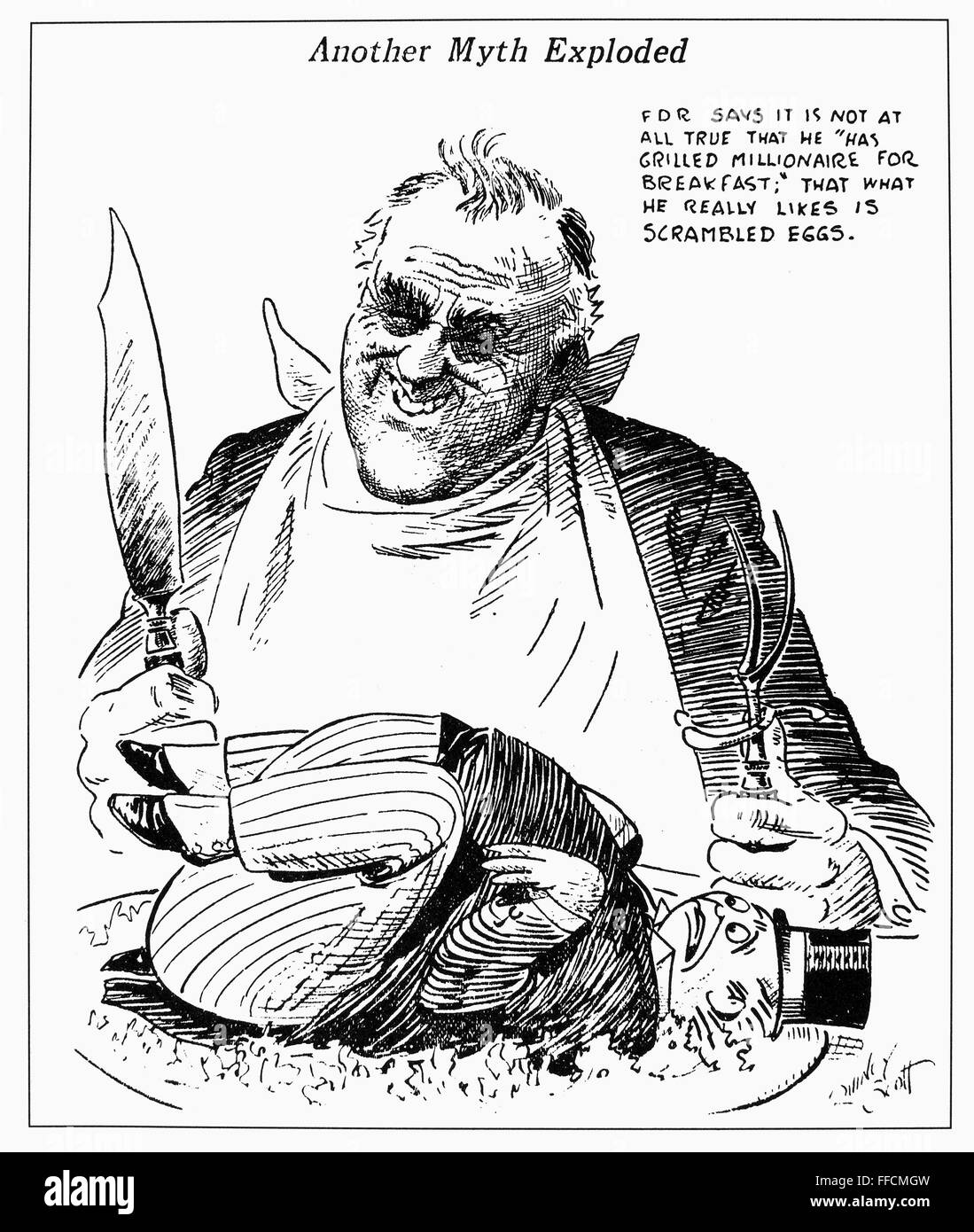 ROOSEVELT CARTOON, 1938. /N'un autre mythe explosé." American cartoon ...