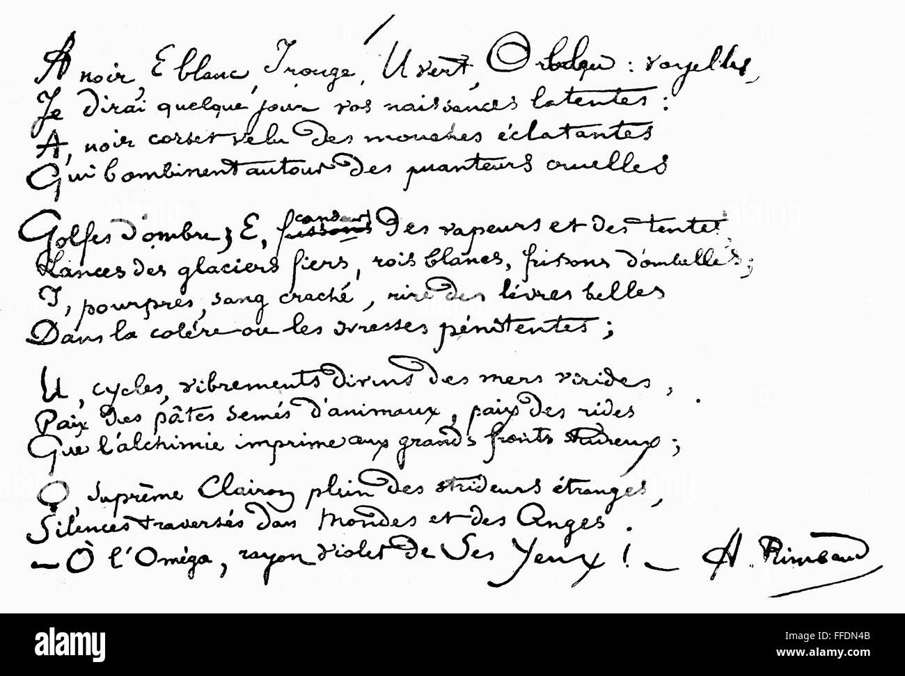 ARTHUR RIMBAUD (1854-1891)./nFrench poète. Page manuscrite d'un poème ...
