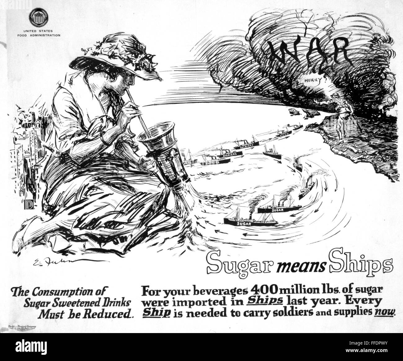 La PREMIÈRE GUERRE MONDIALE : Affiche, 1917. /N'Sugar signifie navires ...