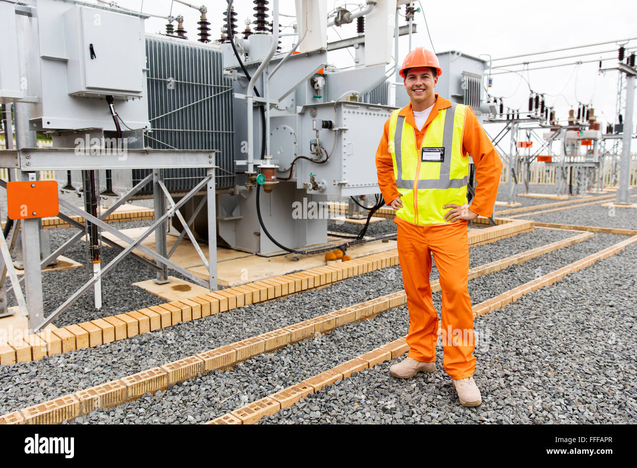 Happy electrical engineer in substation Banque de photographies et d ...