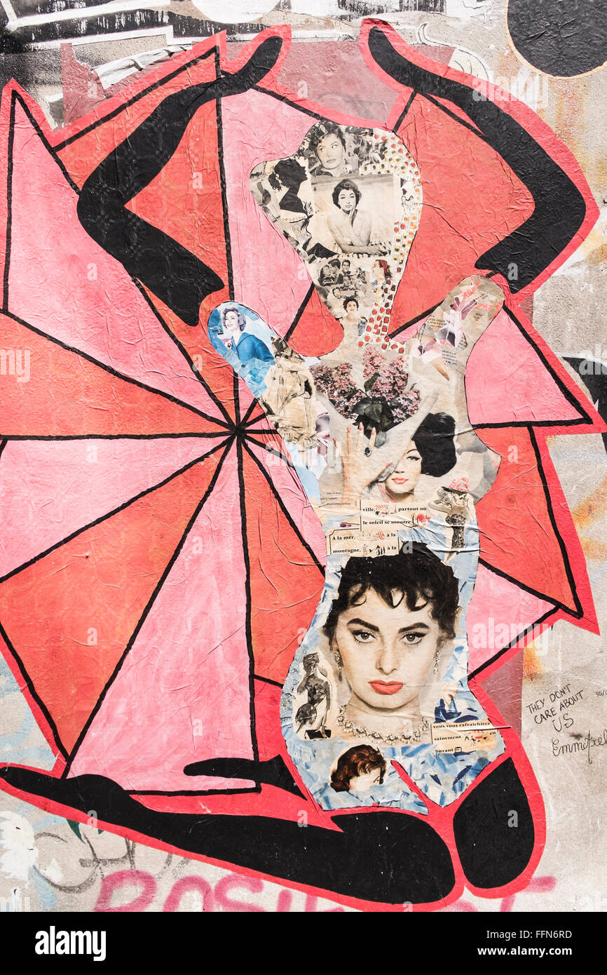 Street art collage en forme de corps de femme faite de vieilles ...