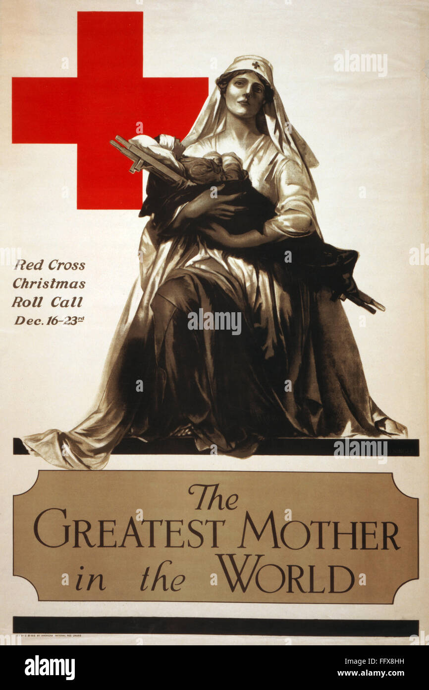 L'AFFICHE DE LA CROIX ROUGE, c1918. /NAmerican avec une affiche de la ...