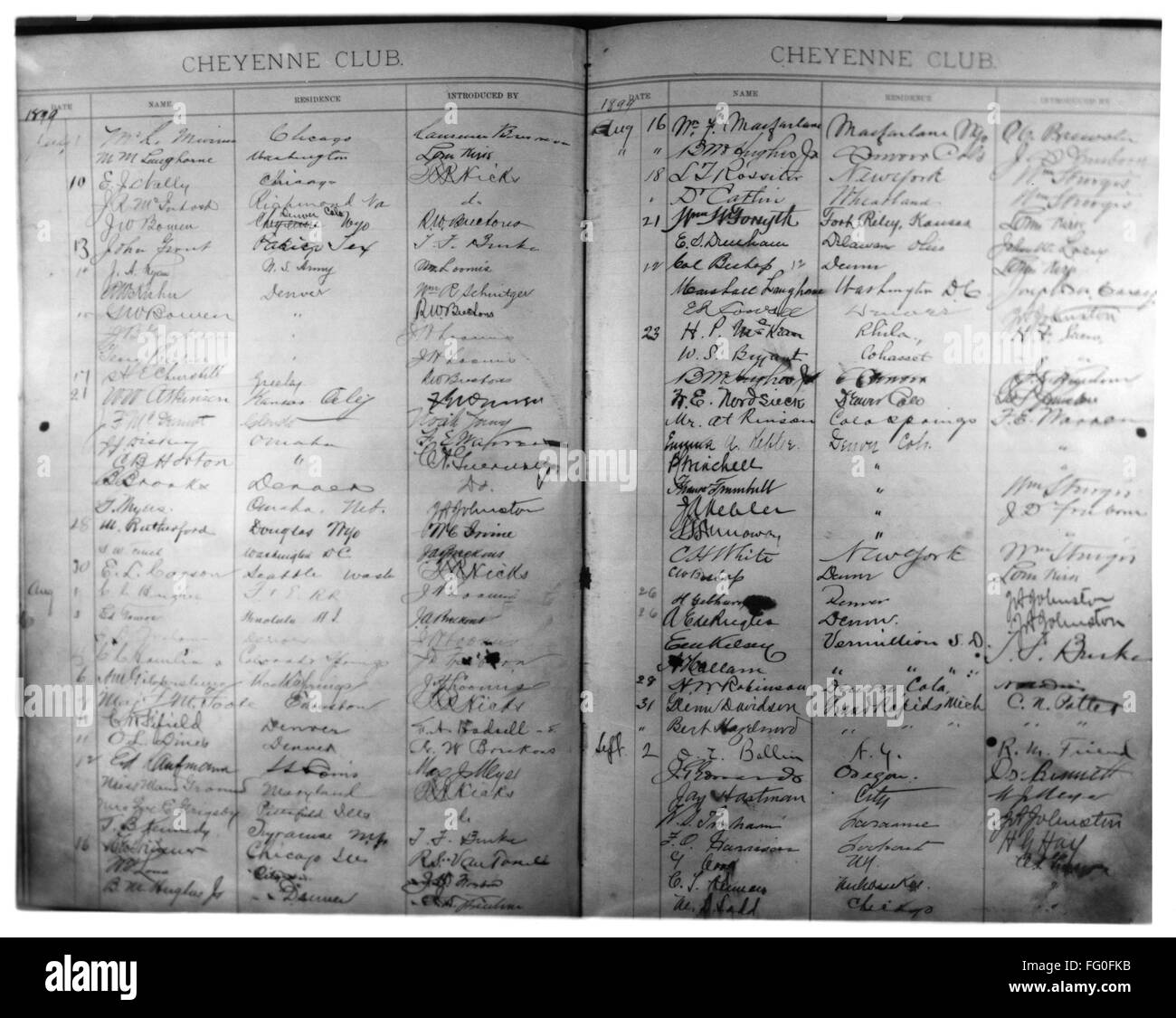 CHEYENNE CLUB, 1899. /NSignatures dans le registre à partir de la ...