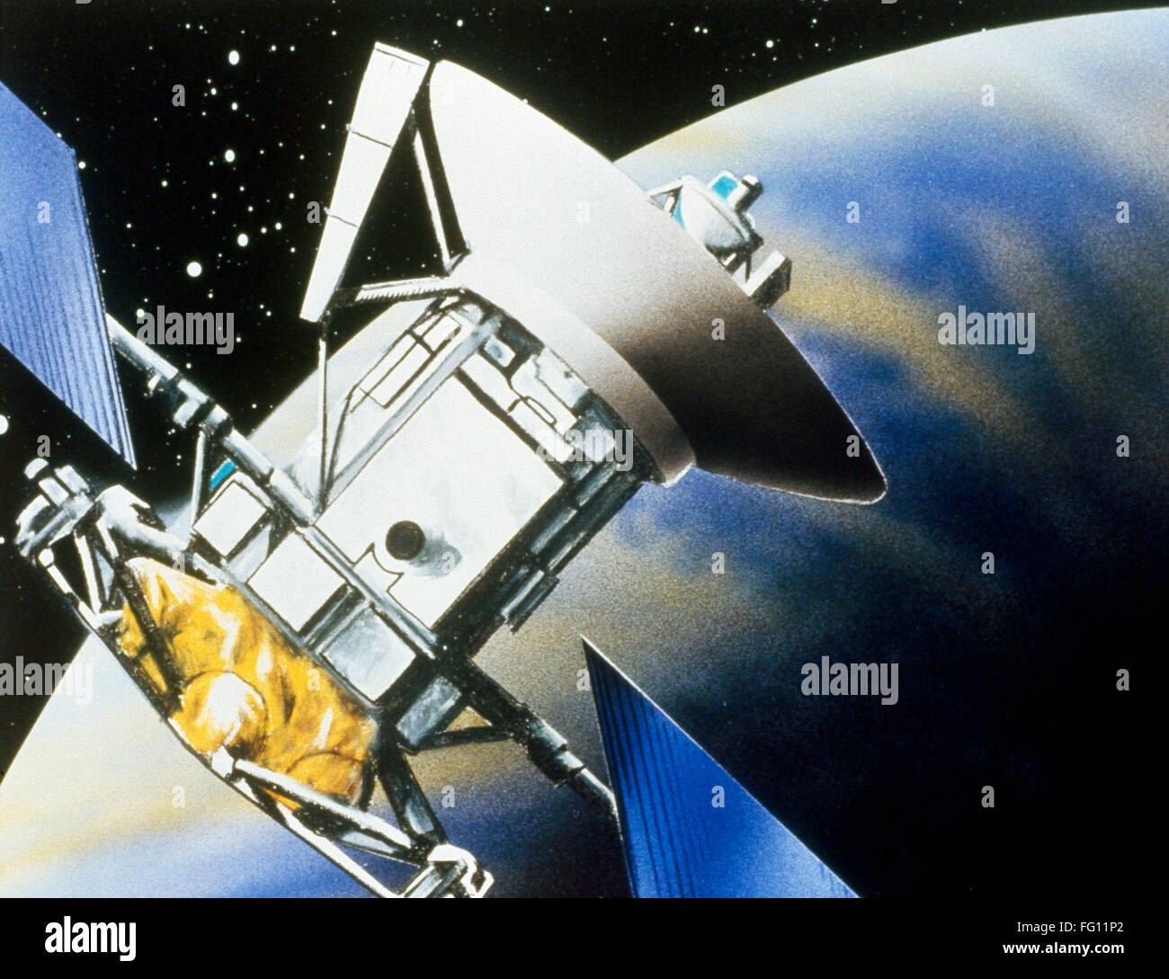 Spatiale MAGELLAN, c1989. /NIllustration par Dana Berry pour la NASA de la sonde Magellan lancée ...