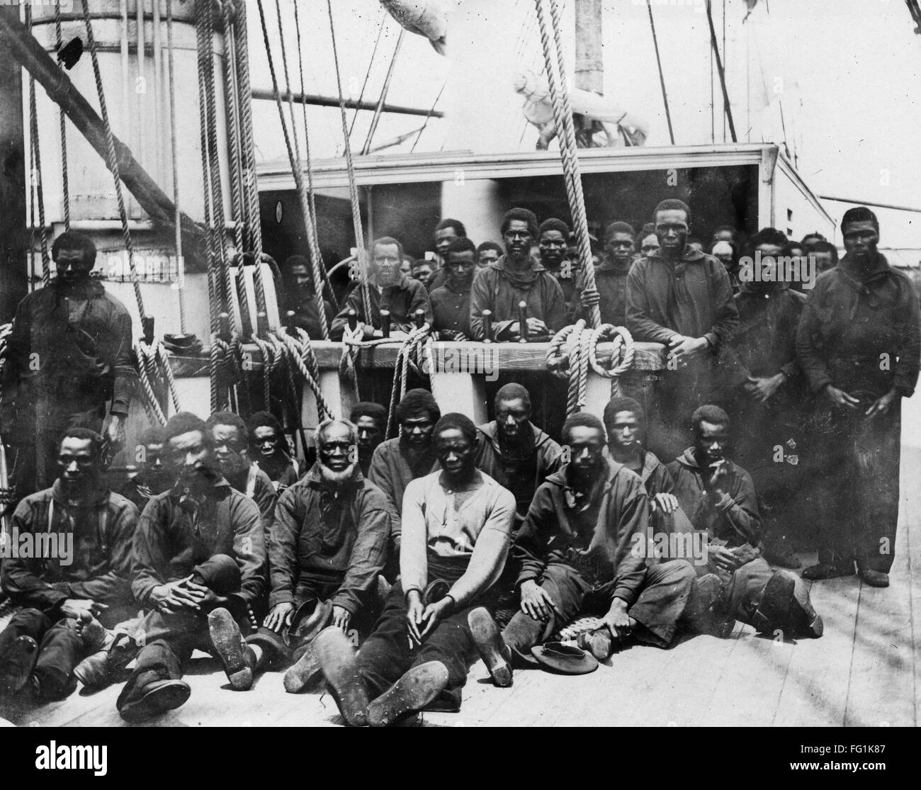 Les esclaves en fuite, 1862. /NRunaway les esclaves à bord du USS ...