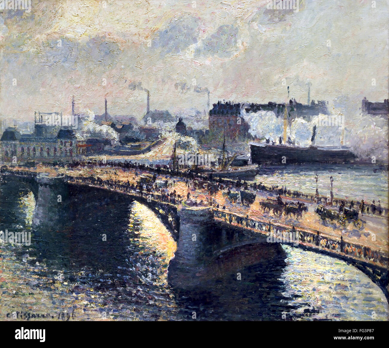 LE PONT BOIELDIEU À ROUEN, SOLEIL COUCHANT, TEMPS BRUMEUX - PONT ...