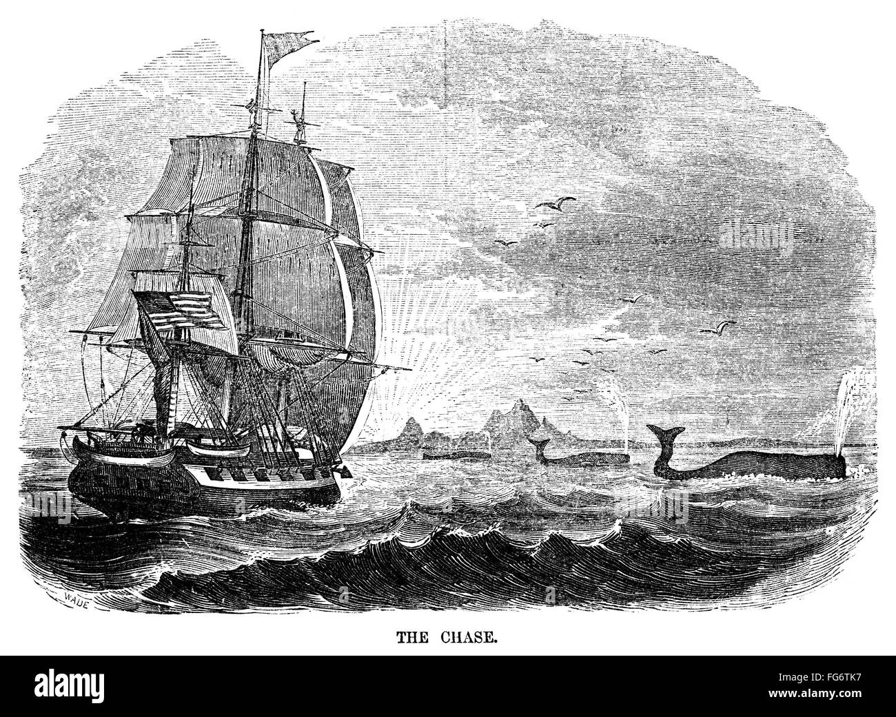 La baleine, 1855. /N'Til Chase.' un baleinier américain approche d'un ...