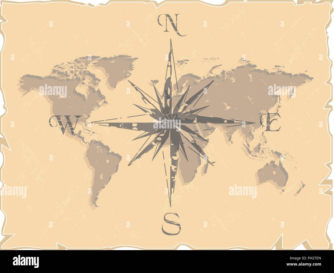 Carte du monde avec boussole Image Vectorielle Stock - Alamy