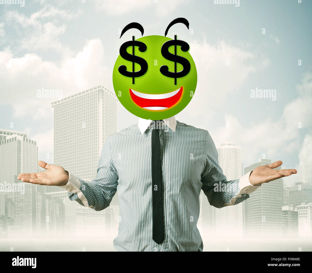L'homme avec le symbole du dollar smiley face Photo Stock - Alamy