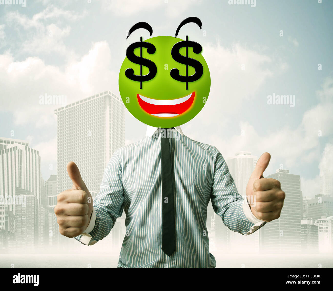 L'homme avec le symbole du dollar smiley face Photo Stock - Alamy