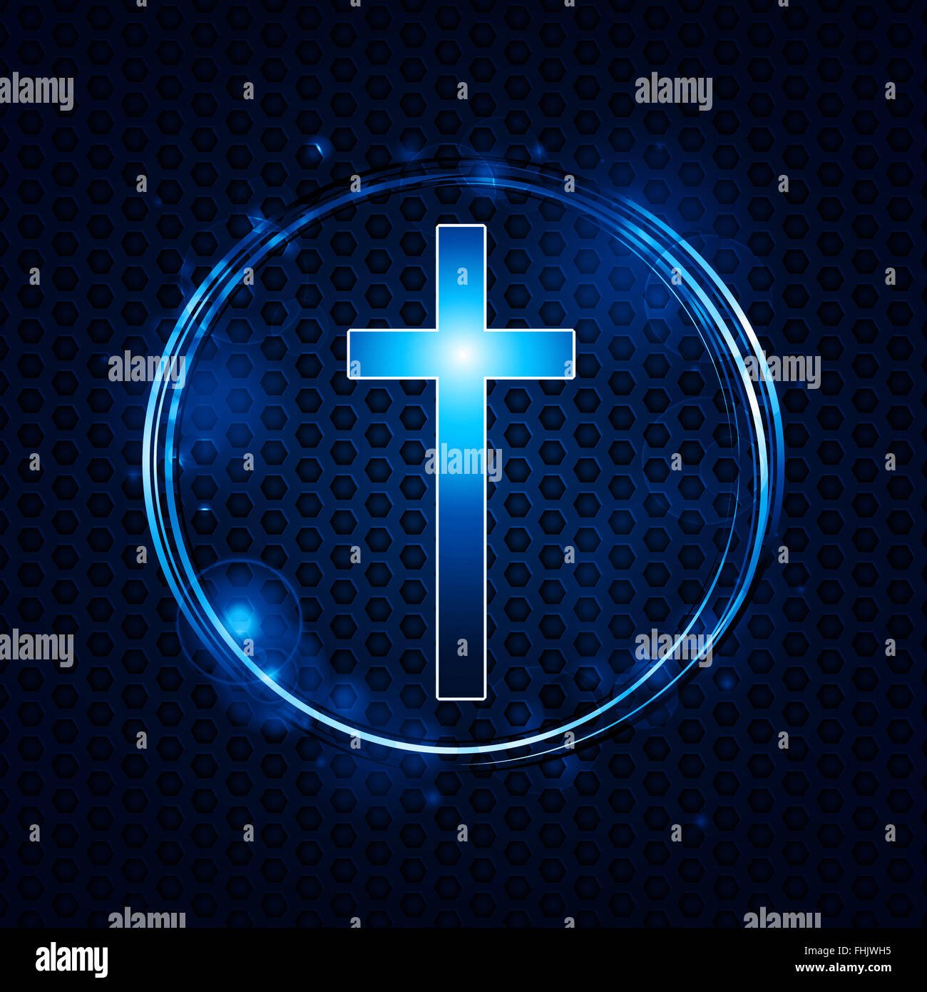 Le bleu et croix blanche dans un cercle lumineux bleu métallique sur ...