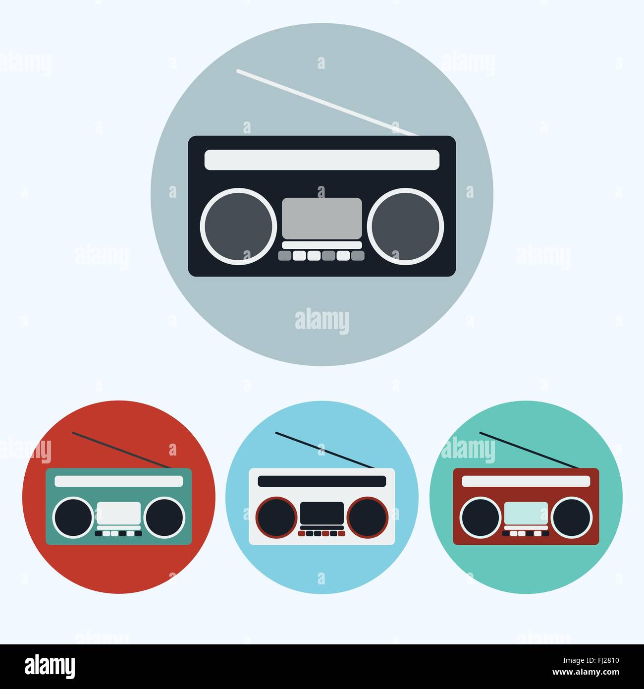 Old Vintage Boombox icon set. Magnétophone icônes rondes colorées isolé ...