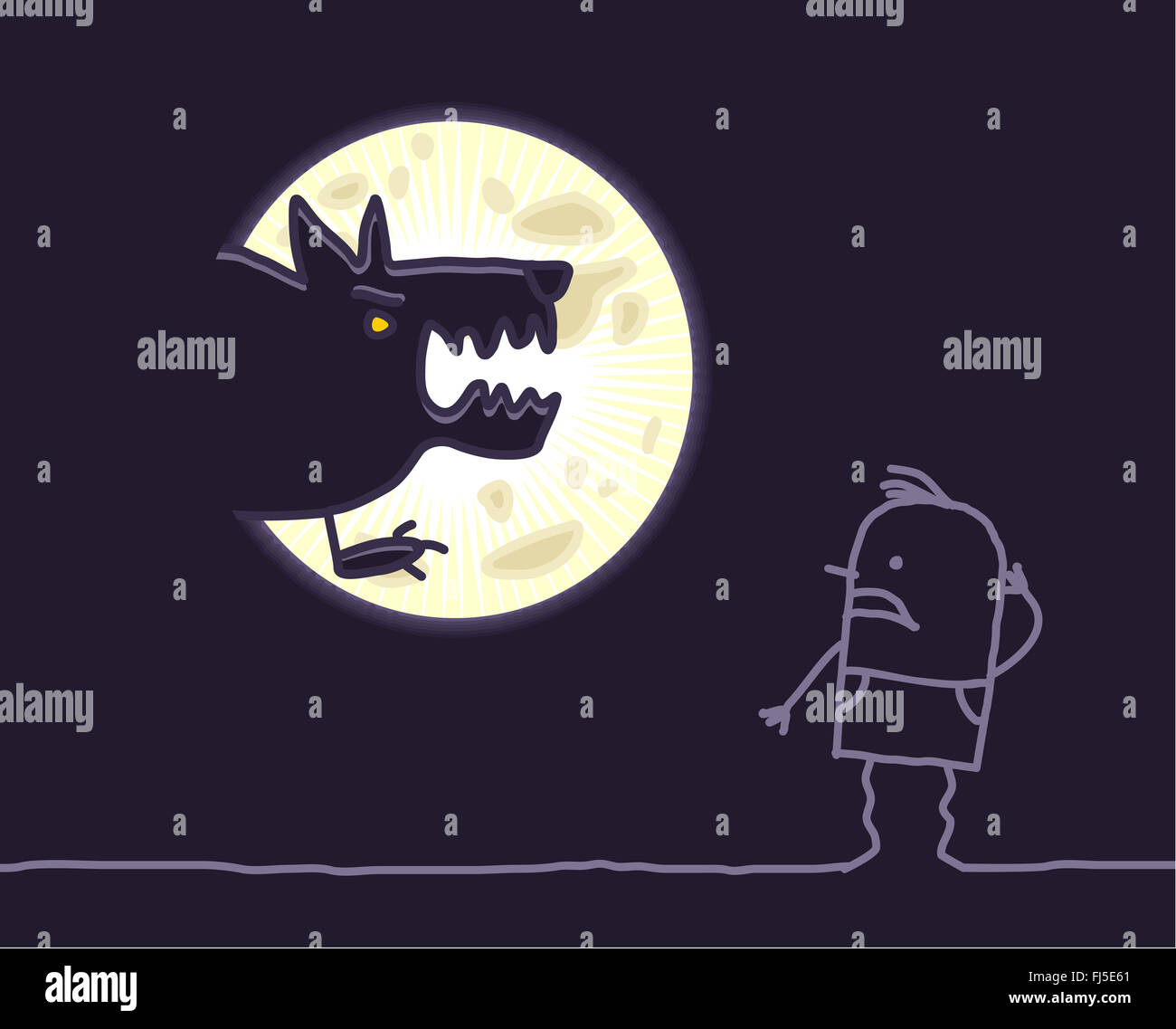 Hand drawn cartoon characters - loup-garou & moon Photo Stock - Alamy