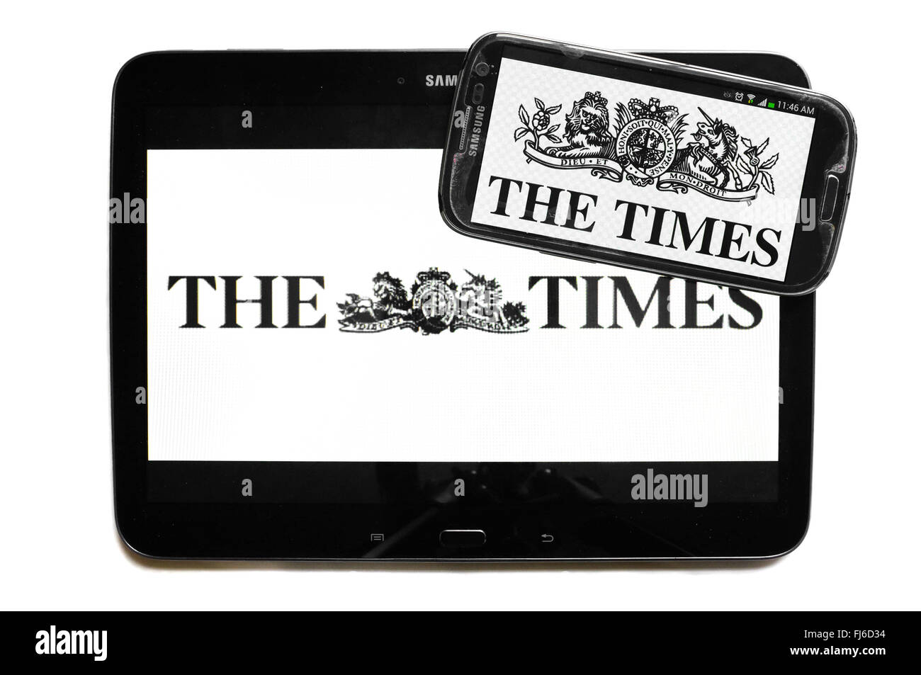 Le logo de la Times affichées sur les écrans d'une tablette et un ...
