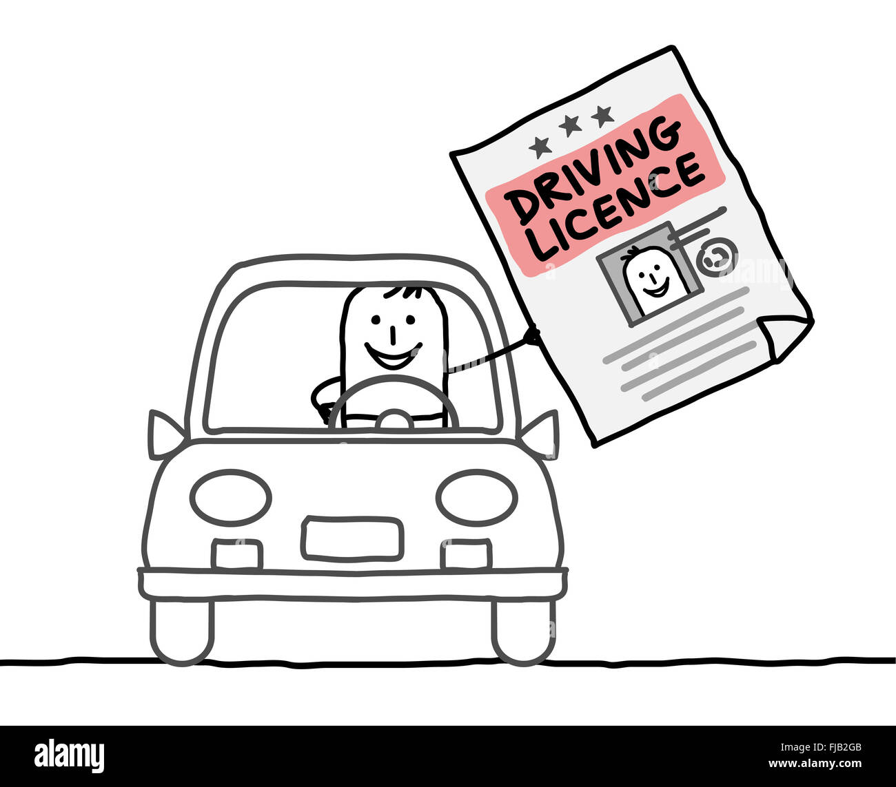 Hand drawn cartoon characters - homme & driving license Photo Stock - Alamy