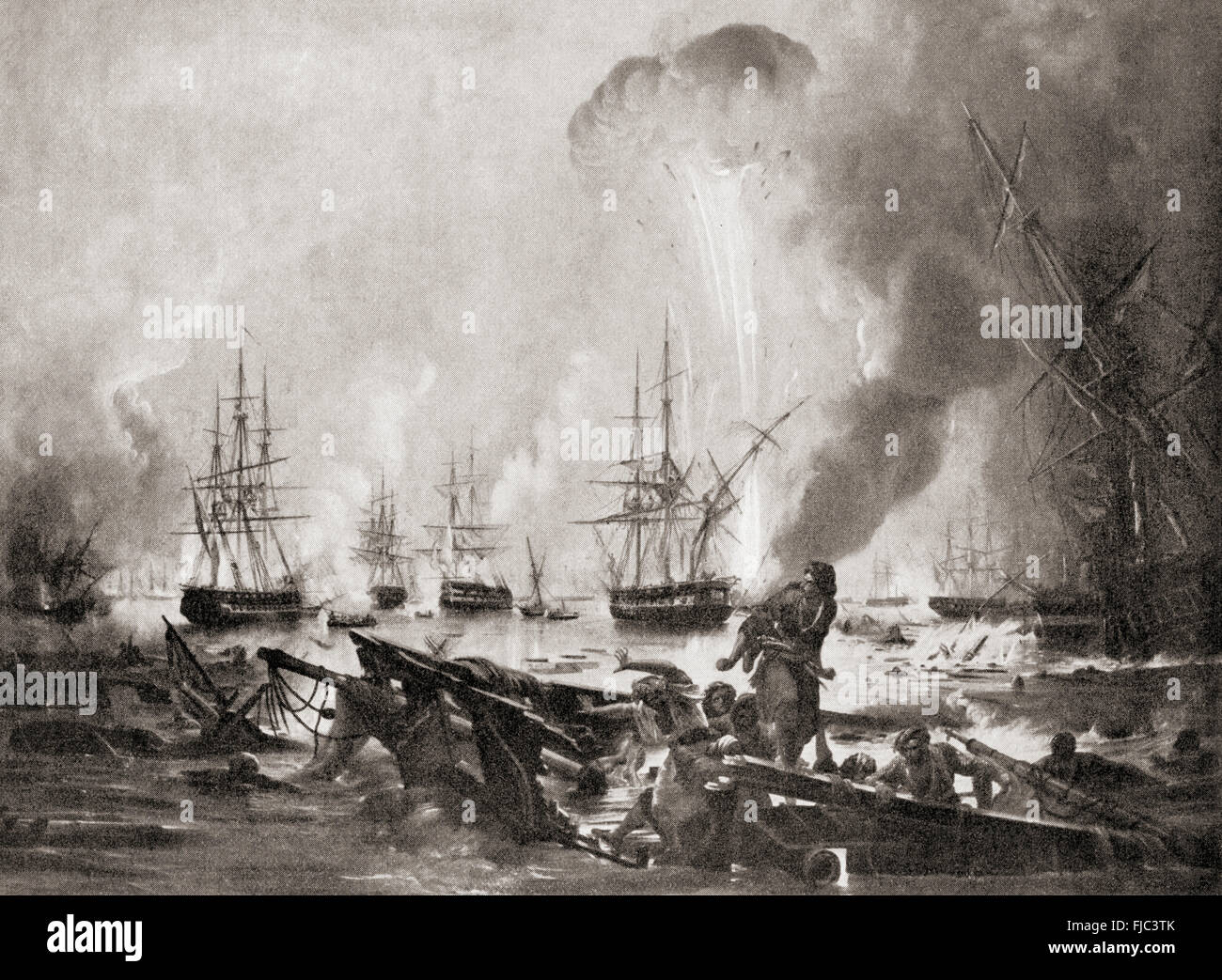 La bataille de Navarin, le 20 octobre 1827 dans la baie de Navarin, (l ...