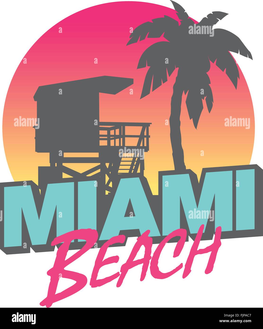Symbole coloré de Miami Beach, avec la célèbre maison et palm tree ...