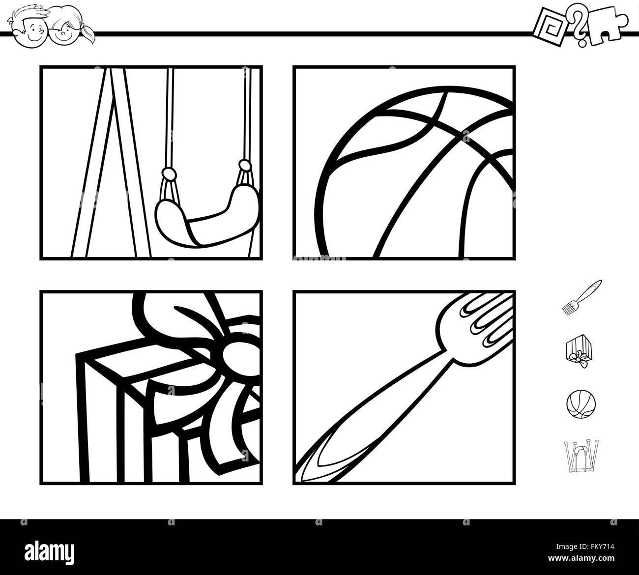 Cartoon school objects coloring page Banque d'images noir et blanc ...