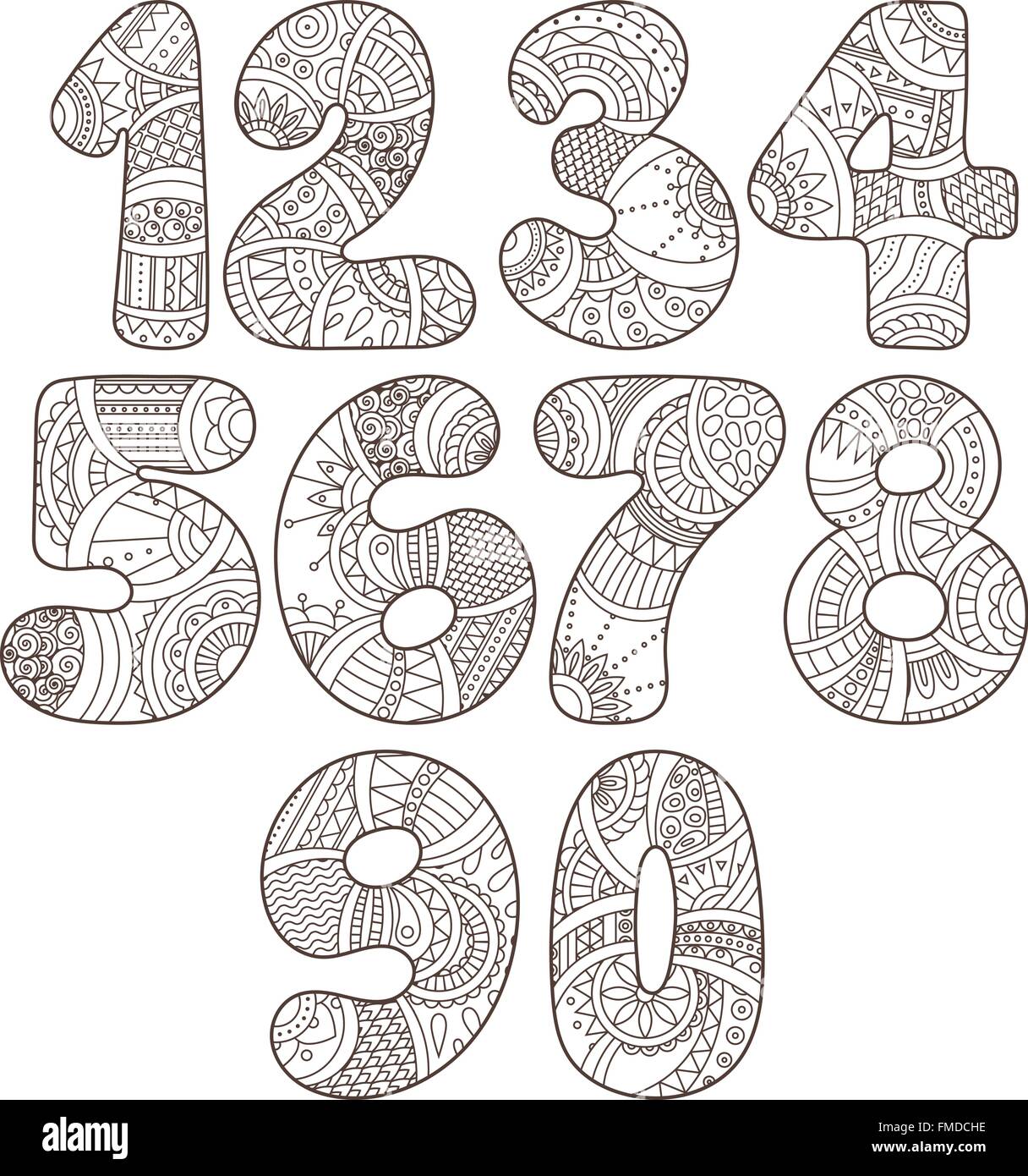 Zentangle chiffres. Collection de nombres doodle avec zentangle ...