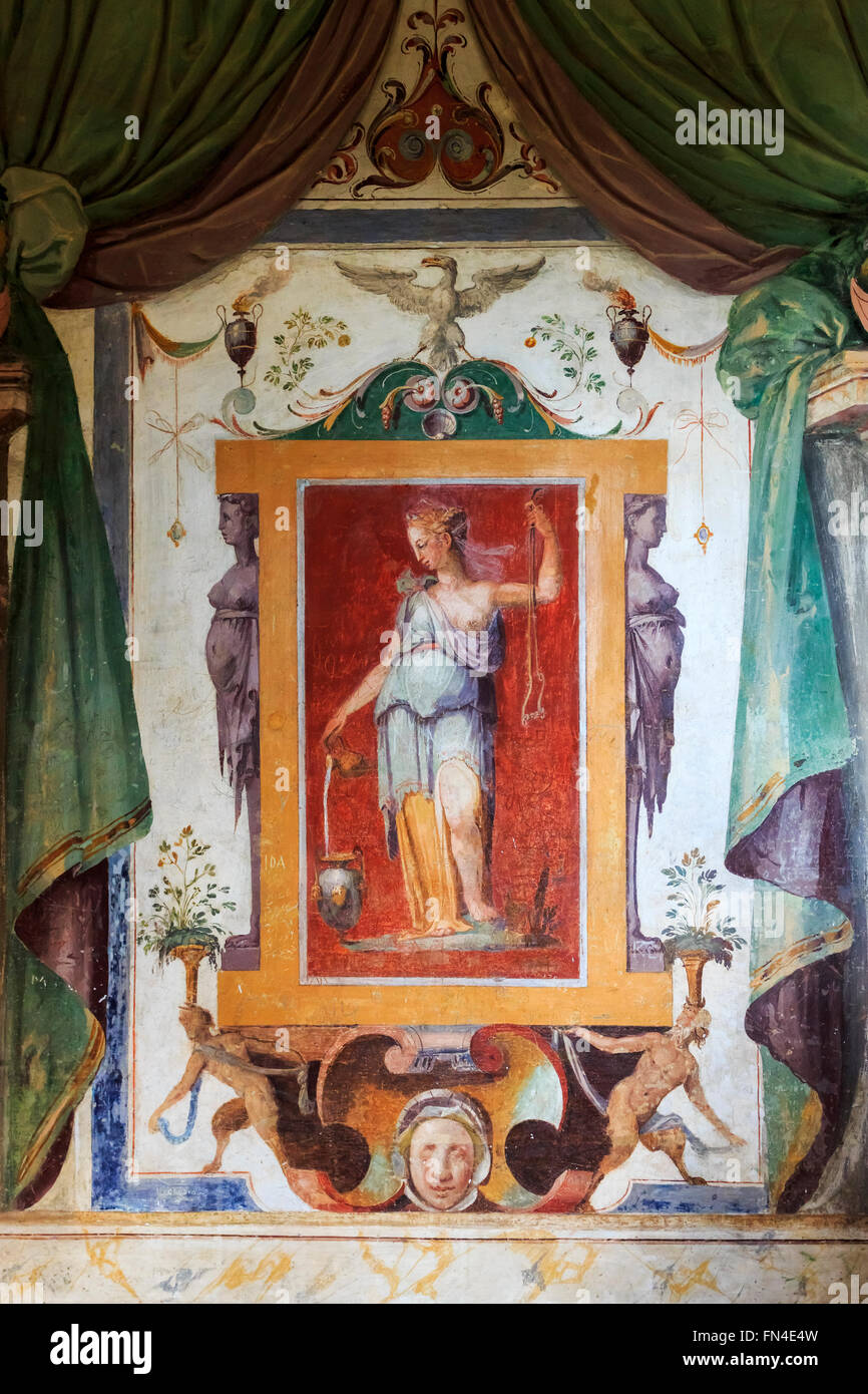 Fresque colorée à la Villa d'Este, une villa Renaissance à Tivoli, près ...