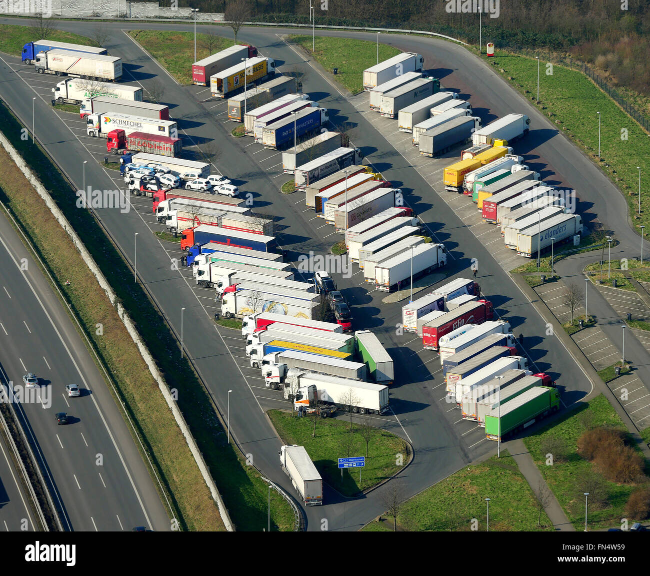 Vue aérienne, l'autoroute aire de repos Gelsenkirchen Resse, Resser ...