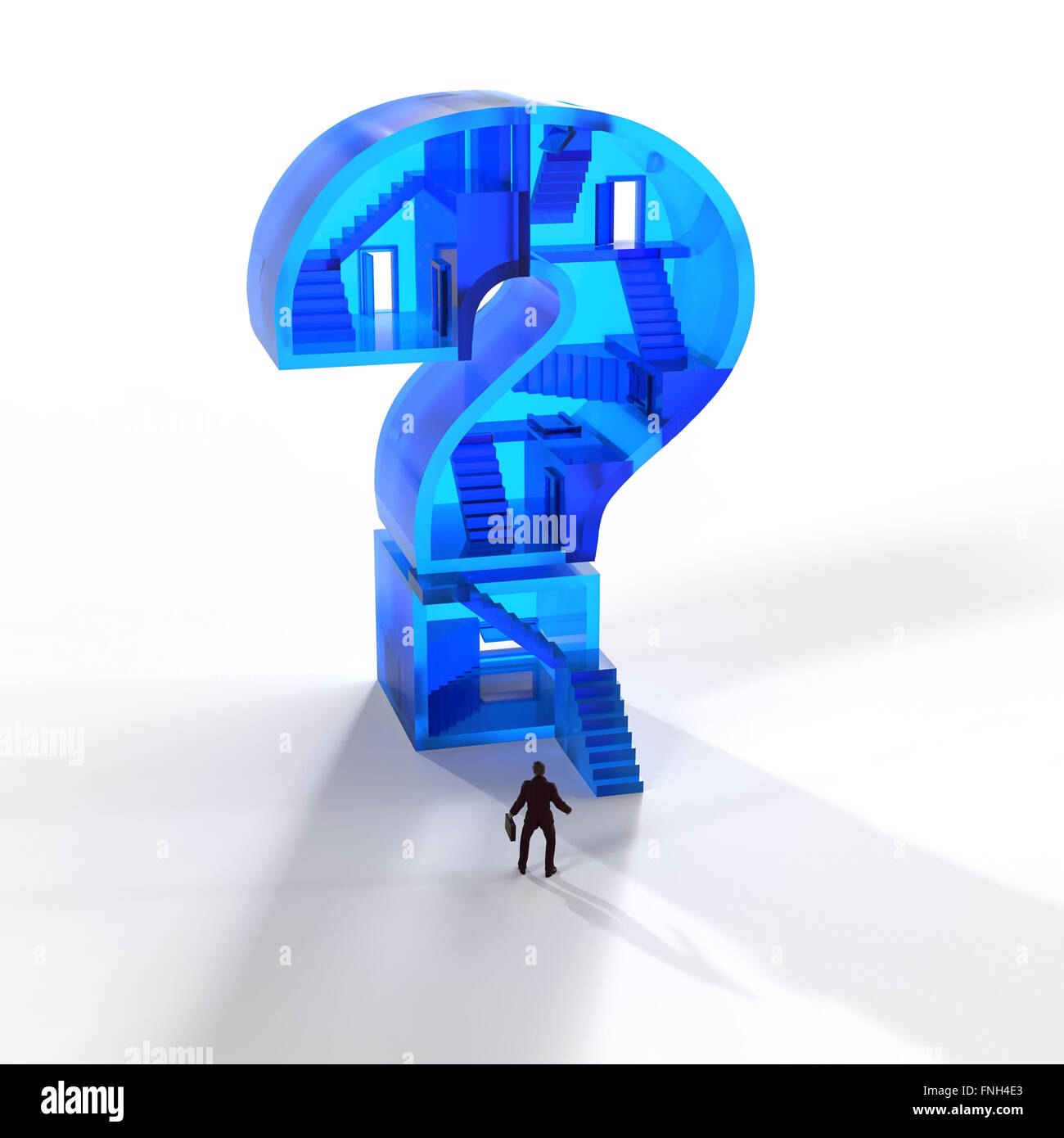 L'homme en face d'un point d'interrogation en verre Photo Stock - Alamy