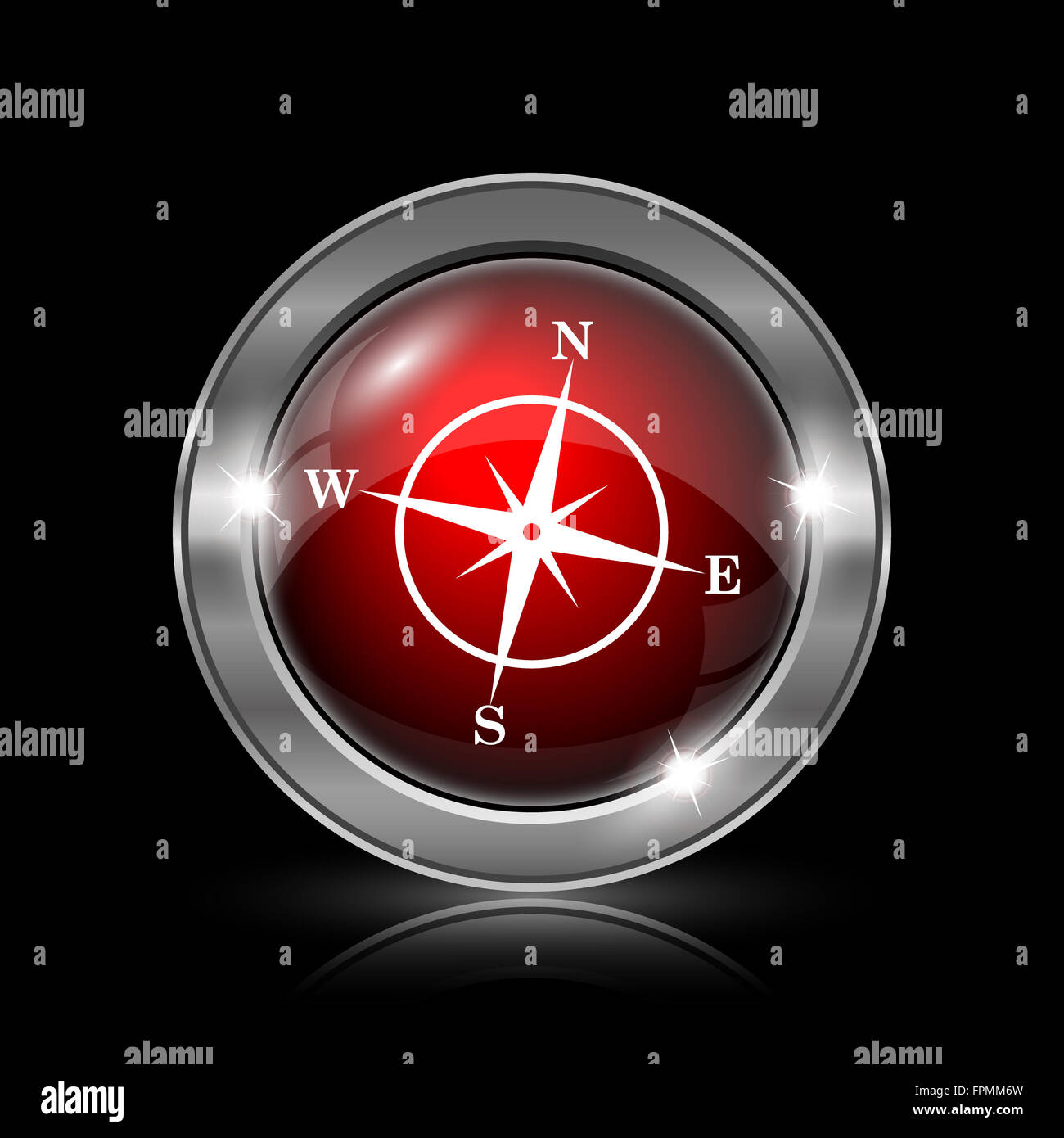 L'icône de la boussole. Bouton internet métallique sur fond noir Photo ...