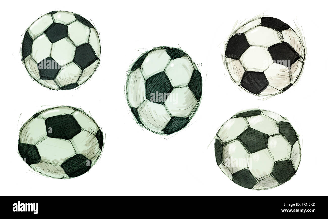 Croquis d'une illustration classique noir et blanc ballon de soccer ...