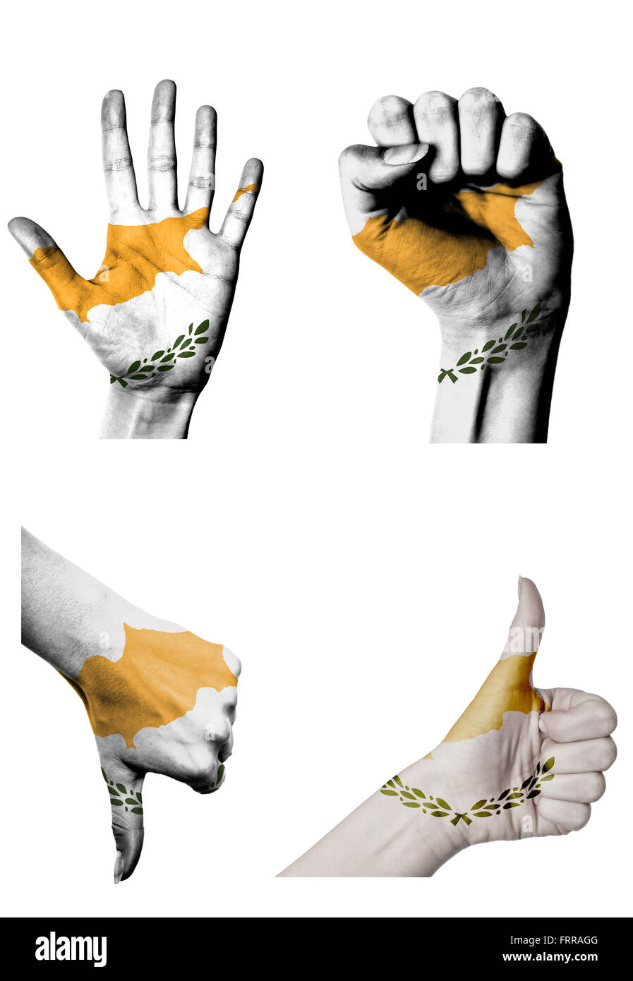 Les mains avec plusieurs gestes (poing fermé, paume ouverte, les pouces ...