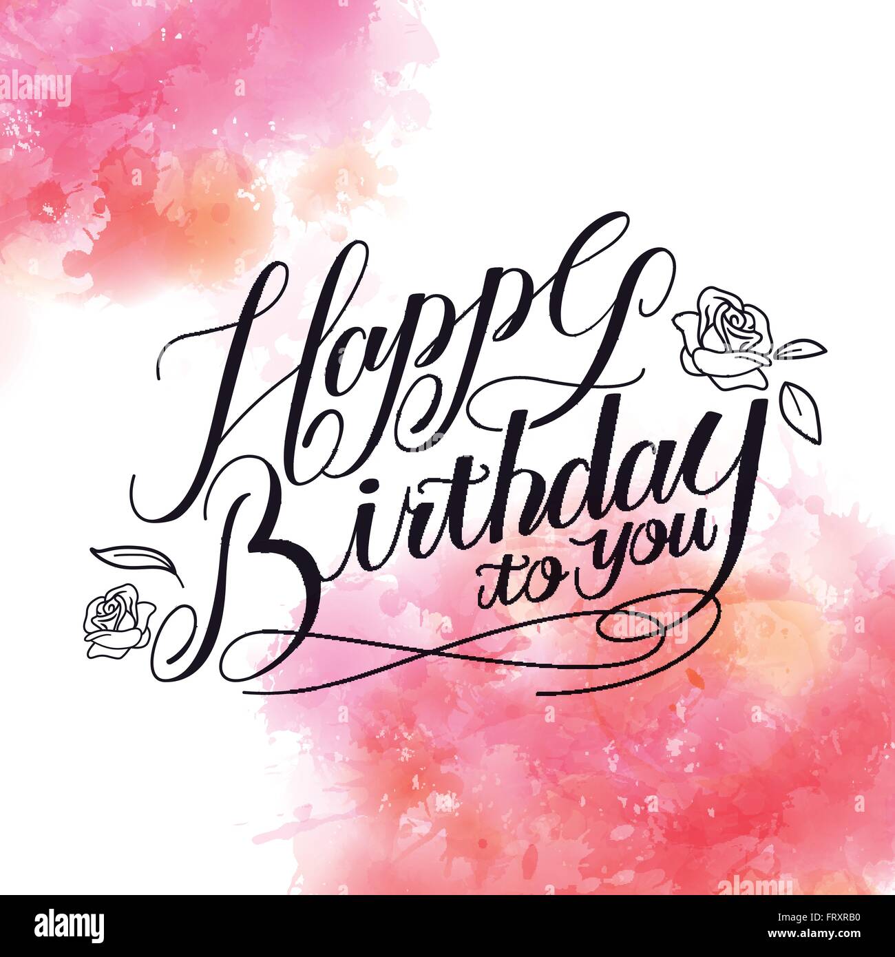 Joyeux anniversaire romantique design avec fond aquarelle calligraphie ...