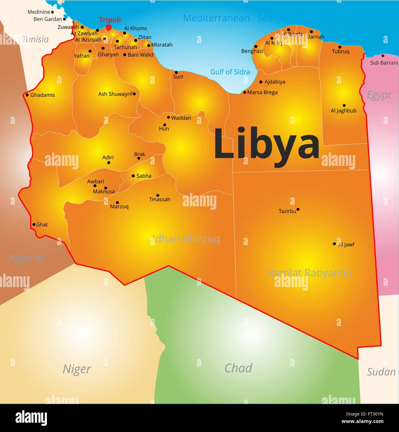 Carte des couleurs de la Libye pays Image Vectorielle Stock - Alamy