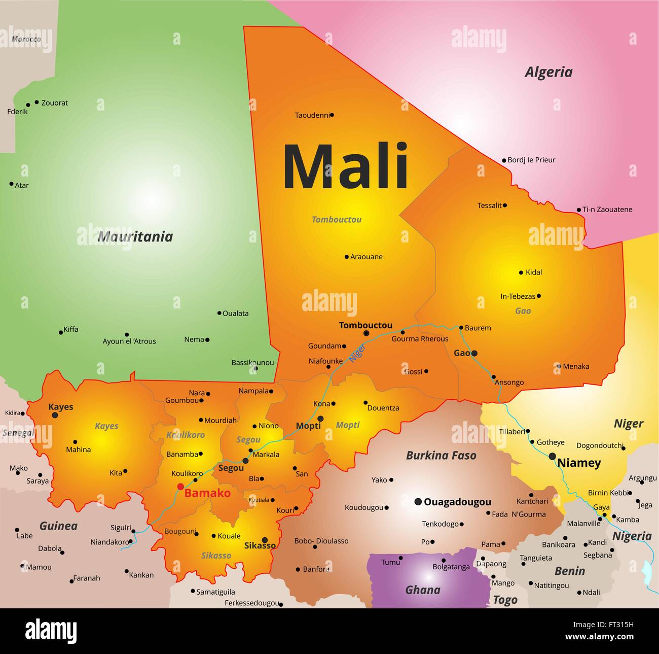 Carte du Mali pays couleur Image Vectorielle Stock - Alamy