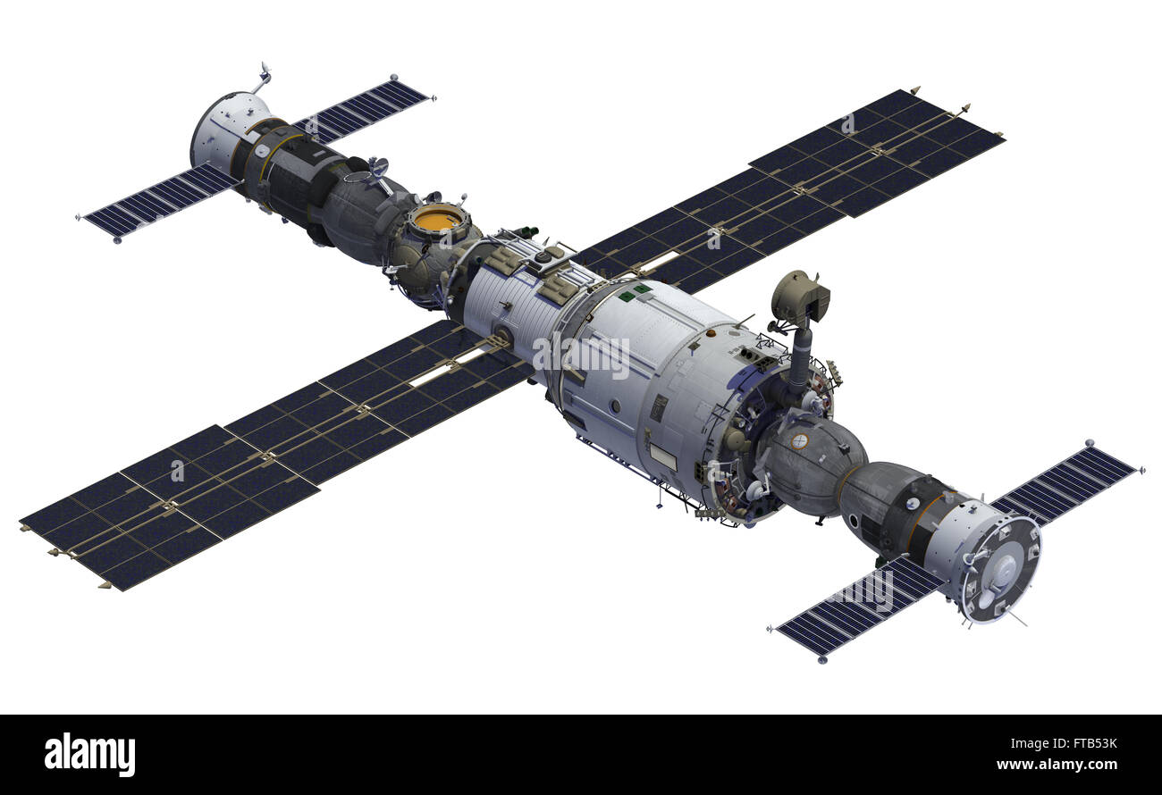 Station spatiale et de vaisseaux spatiaux. Modèle 3D sur fond blanc ...