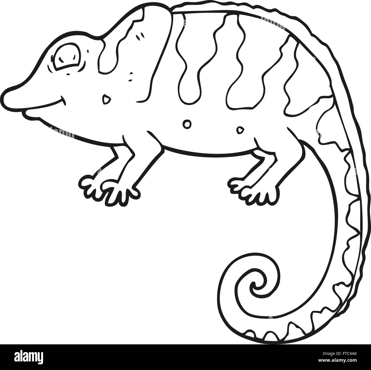 Noir et blanc dessiné à main levée caméléon cartoon Image Vectorielle ...
