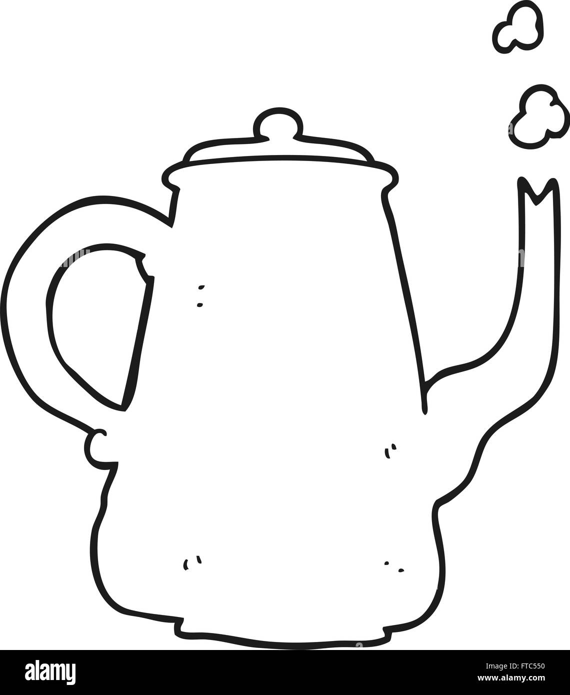 Noir et blanc dessiné à main levée cartoon coffee pot Image Vectorielle ...